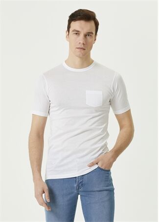 Kiton Erkek Beyaz Cep Detaylı T-shirt M EU