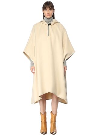 Isabel Marant Kadın Krem Kapüşonlu Yün Pelerin Bej 0 EU