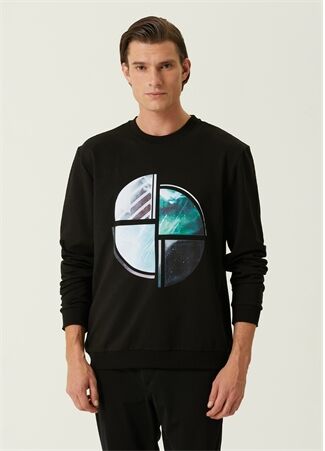 Network Erkek Slim Fit Siyah Baskılı Sweatshirt XL EU