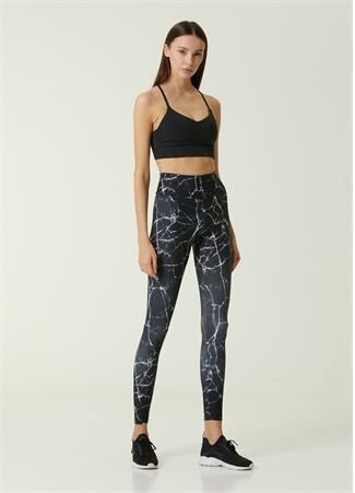 John Frank Kadın Siyah Mermer Desenli Tayt S EU