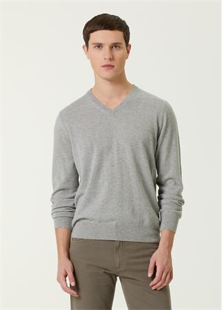 Canali Erkek Gri V Yaka Kaşmir Kazak 52 IT
