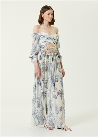 Elena Makri Kadın Mavi Beyaz Desenli Maksi İpek Etek Eu Elena Makri Kadın Mavi Beyaz Desenli Maksi İpek Etek Eu