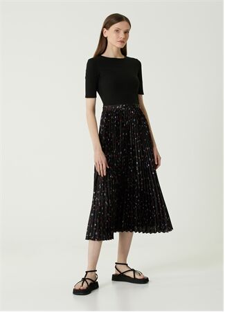 Maje Kadın Siyah Desenli Etek Detaylı Midi Elbise 36 FR