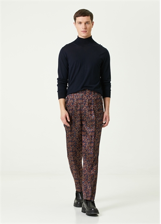 Pal Zileri Erkek Lacivert Etnik Desenli Çift Pilili İpek Pantolon 48 IT Pal Zileri Erkek Lacivert Etnik Desenli Çift Pilili İpek Pantolon 48 IT