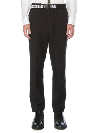 Fendi Erkek Comfort Fit Siyah Kontrast Kemerli Pantolon 52 IT