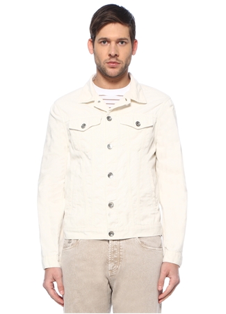 Brunello Cucinelli Erkek Beyaz Polo Yaka Kadife Denim Mont 54 IT Brunello Cucinelli Erkek Beyaz Polo Yaka Kadife Denim Mont 54 IT