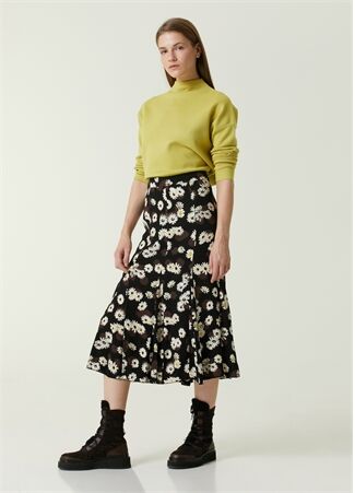 Beymen Club Kadın Siyah Çiçekli Midi Kloş Etek 36