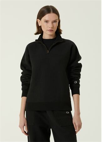 Champion Kadın Siyah Kapüşonlu Logolu Sweatshirt XS EU