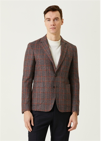 Palzileri Lab Erkek Colorblocked Ekose Desenli Yün Ceket Kahverengi 50 IT