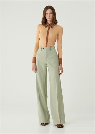 Chloe Kadın Yeşil Bol Paça Yün Pantolon 36 IT Chloe Kadın Yeşil Bol Paça Yün Pantolon 36 IT