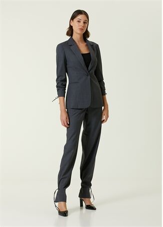 Aya Muse Kadın Gri Bant Detaylı Büzgülü Pantolon S EU