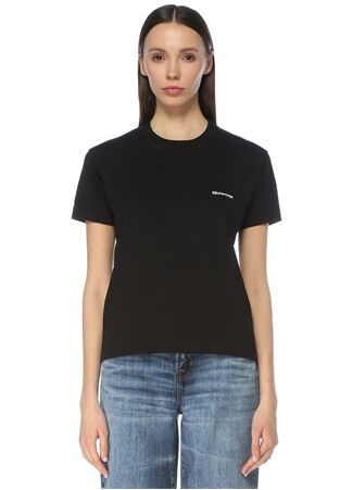 Balenciaga Kadın Siyah Bisiklet Yaka Logo Detaylı T-shirt XS EU