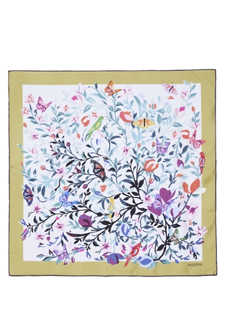 Valentino Garavani Kadın Beyaz Çiçek Desenli İpek Eşarp EU