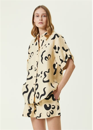Alemais Kadın Krem Siyah Desenli Kısa Kol İpek Gömlek 0 US Alemais Kadın Krem Siyah Desenli Kısa Kol İpek Gömlek 0 US
