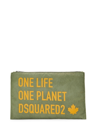 Dsquared2 Erkek Haki Yazı Baskılı El Portföyü Eu