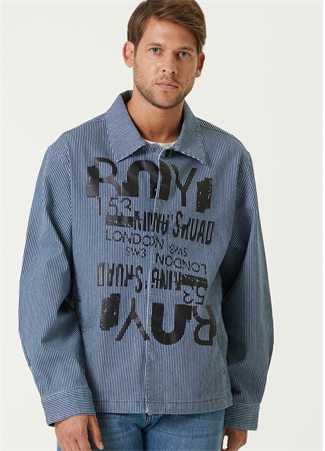 Boy London Erkek Mavi Çizgi Desenli Logolu Dış Gömlek S EU Boy London Erkek Mavi Çizgi Desenli Logolu Dış Gömlek S EU