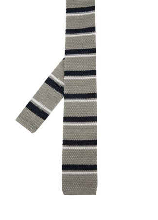 Brunello Cucinelli Erkek Gri Çizgili Dokulu Keten Kravat EU