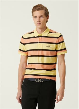 Salvatore Ferragamo Erkek Sarı Polo Yaka Logo Detaylı T-shirt M EU
