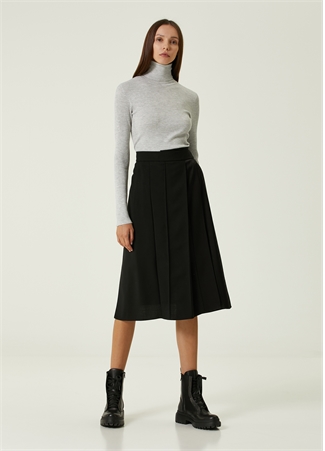 Brunello Cucinelli Kadın Siyah Pilili Midi Yün Etek 36 IT Brunello Cucinelli Kadın Siyah Pilili Midi Yün Etek 36 IT