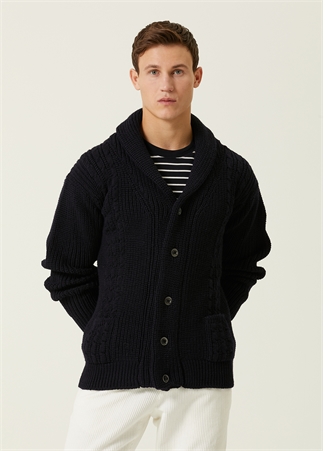 Howlin Erkek No Jacket Lacivert Örgü Dokulu Yün Triko Hırka S EU