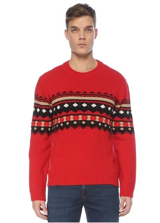 Beymen Club Erkek Kırmızı Bisiklet Yaka Jakarlı Yün Kazak XS