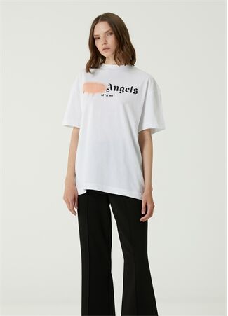 Palm Angels Kadın Beyaz Logo Baskılı T-shirt M EU
