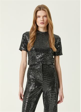 Les Benjamins Kadın Siyah Trok Detaylı Kısa Kol Bluz S EU