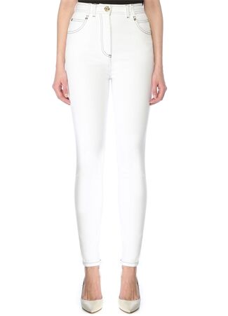 Balmain Kadın Beyaz Yüksek Bel Dekoratif Dikişli Jean Pantolon 42 FR
