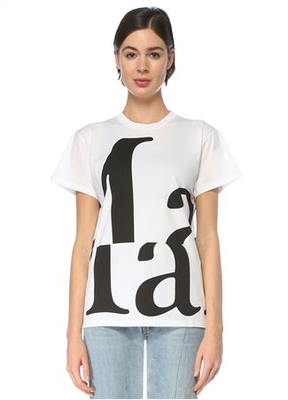 Maison Margiela Kadın Beyaz Bisiklet Yaka Logolu T-shirt M EU