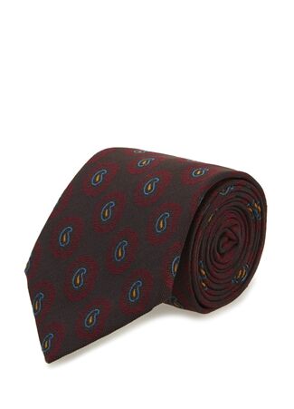 Fiorio Erkek Kahverengi Şal Desenli İpek Kravat EU