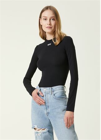 Off-White Kadın Siyah Bisiklet Yaka Uzun Kol T-shirt 42 IT