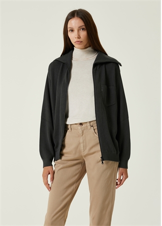 Brunello Cucinelli Kadın Antrasit Dik Yaka Cep Detaylı Hırka Gri XS EU Brunello Cucinelli Kadın Antrasit Dik Yaka Cep Detaylı Hırka Gri XS EU