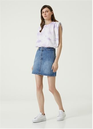 Academia Kadın Lila Batik Desenli Kolsuz T-shirt Mor XS