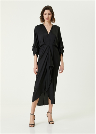 Beymen Collection Kadın Siyah Yarasa Kol Midi İpek Elbise 42 EU
