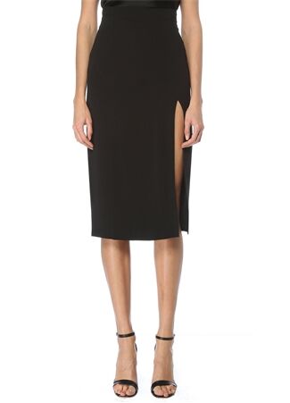 6Arlington Kadın Siyah Yüksek Bel Yırtmaçlı Midi Krep Etek 8 US