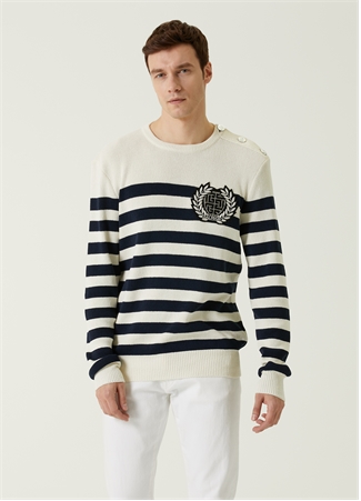 Balmain Erkek Lacivert Beyaz Çizgi Desenli Logolu Kazak L EU Balmain Erkek Lacivert Beyaz Çizgi Desenli Logolu Kazak L EU