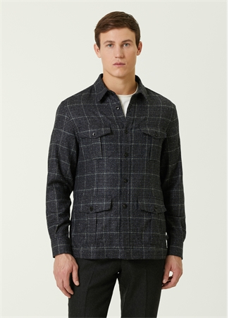 Boglioli Erkek Siyah Ekoseli Mikro Desenli Yün Gömlek L Eu