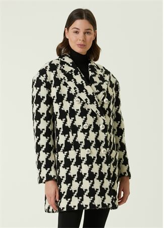 Dolce&Gabbana Kadın Siyah Beyaz Kazayağı Desenli Yün Ceket 42 IT