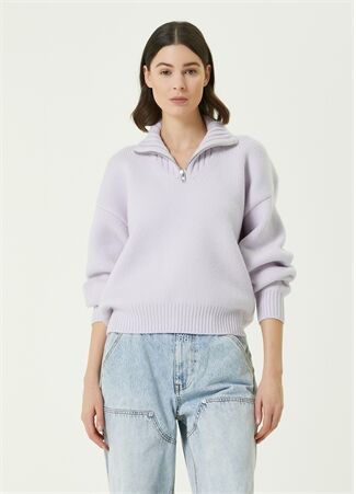 Alexander Wang Kadın Lila Yakası Fermuarlı Yün Kazak Mor S EU