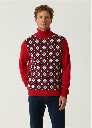 Canali Erkek Bordo Balıkçı Yaka Desenli Kazak 56 IT