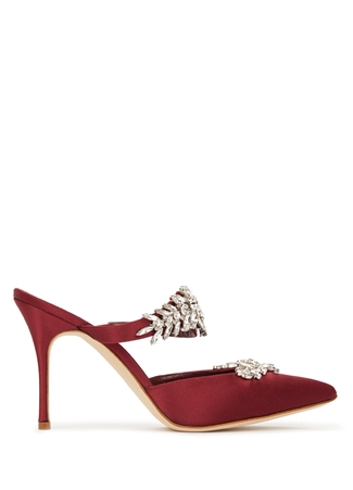 Manolo Blahnik Kadın Bordo Taşlı Tokalı Gece Ayakkabısı 36 EU