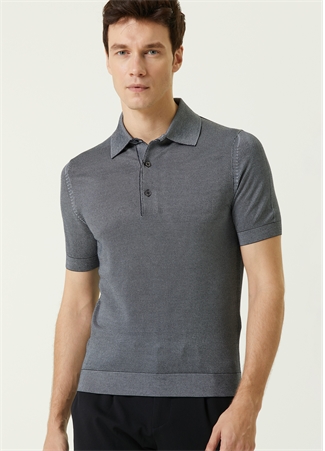 Tom Ford Erkek Mavi Polo Yaka Mikro Desenli Kısa Kollu İpek Triko 54 IT Tom Ford Erkek Mavi Polo Yaka Mikro Desenli Kısa Kollu İpek Triko 54 IT