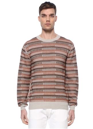 Zegna Erkek Bisiklet yaka Çizgili Yün Kazak Turuncu 48 IT