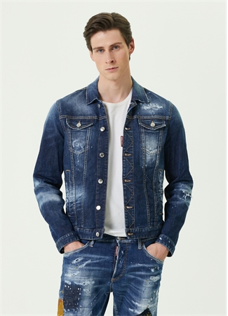 Dsquared2 Erkek Lacivert Yıpratmalı Denim Ceket 48 It Dsquared2 Erkek Lacivert Yıpratmalı Denim Ceket 48 It
