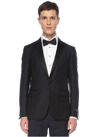 Palzileri Lab Erkek Lacivert Şal Yaka Desenli Garnili Yün Takım 48 IT