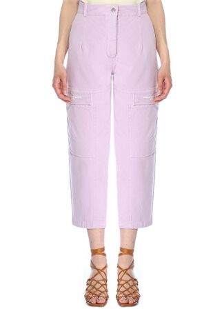 Stella McCartney Kadın Lila Yüksek Bel Boru Paça Cropped Pantolon Mor 38 IT