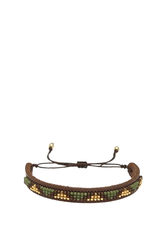 Beadberry Kadın Kahverengi Yeşil Boncuklu Deri Bileklik EU Beadberry Kadın Kahverengi Yeşil Boncuklu Deri Bileklik EU
