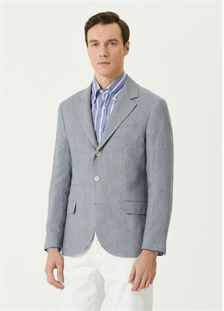 Brunello Cucinelli Erkek Gri Çizgi Desenli Keten Ceket 48 IT Brunello Cucinelli Erkek Gri Çizgi Desenli Keten Ceket 48 IT