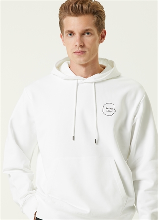 Helmut Lang Erkek Beyaz Kapüşonlu Kontrast Baskılı Sweatshirt S EU Helmut Lang Erkek Beyaz Kapüşonlu Kontrast Baskılı Sweatshirt S EU