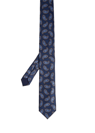 Corneliani Erkek Mavi Şal Desenli İpek Kravat EU